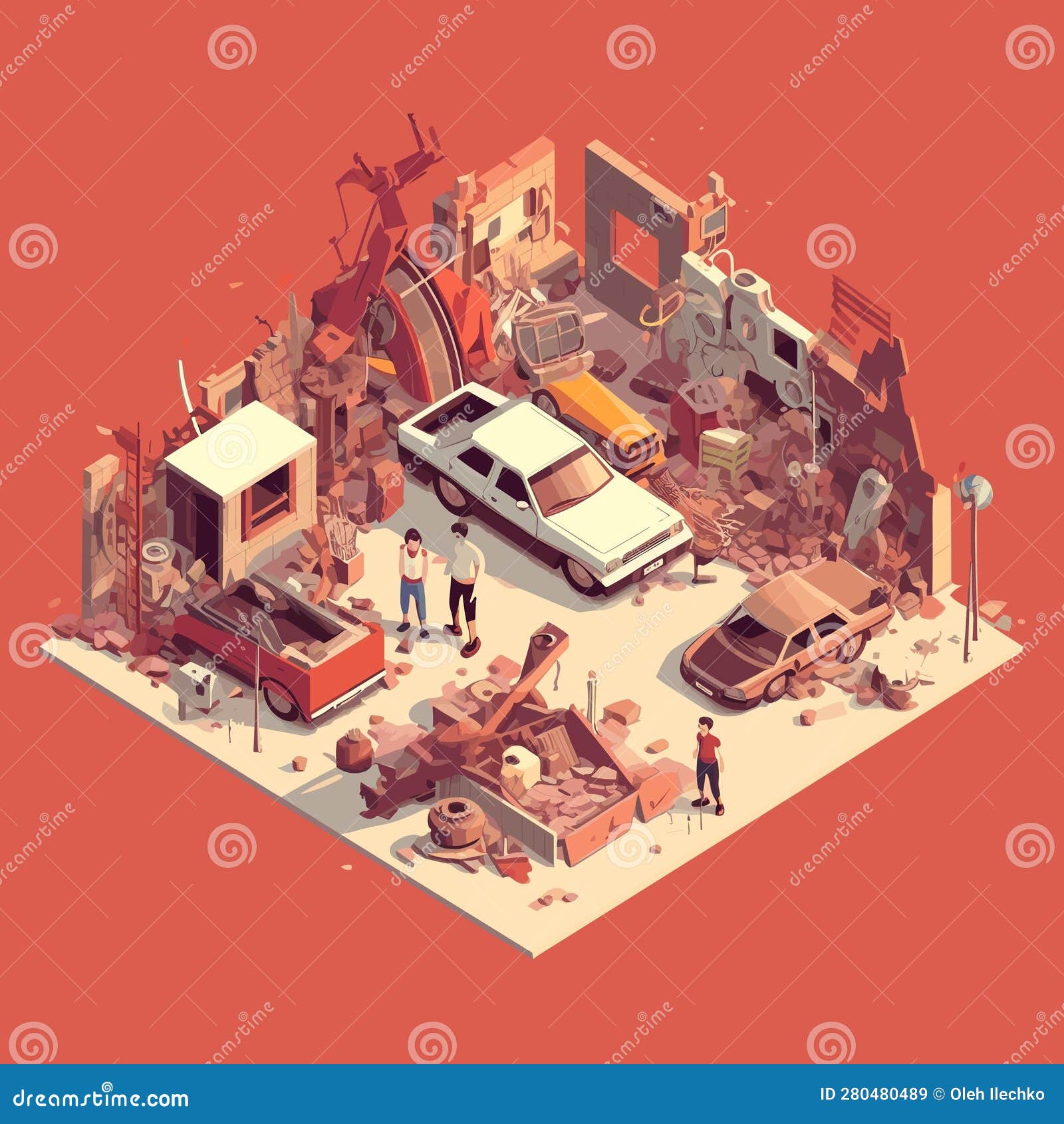 Junk Yard Isometric Vector Tile Isolated Illustration Stock Vector ...