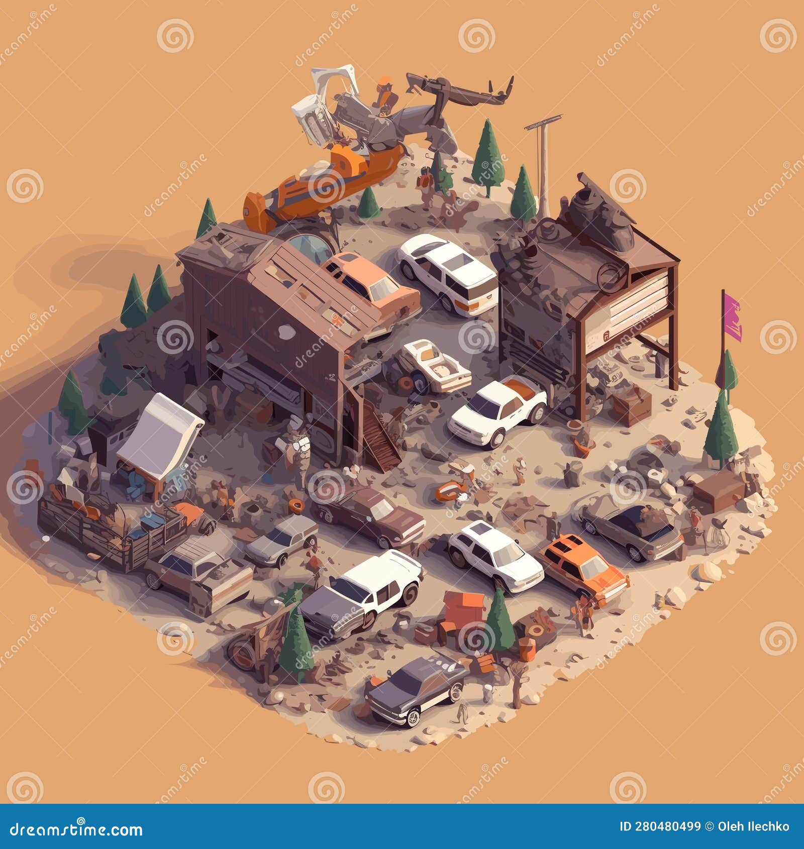 Junk Yard Isometric Vector Tile Isolated Illustration Stock Vector ...