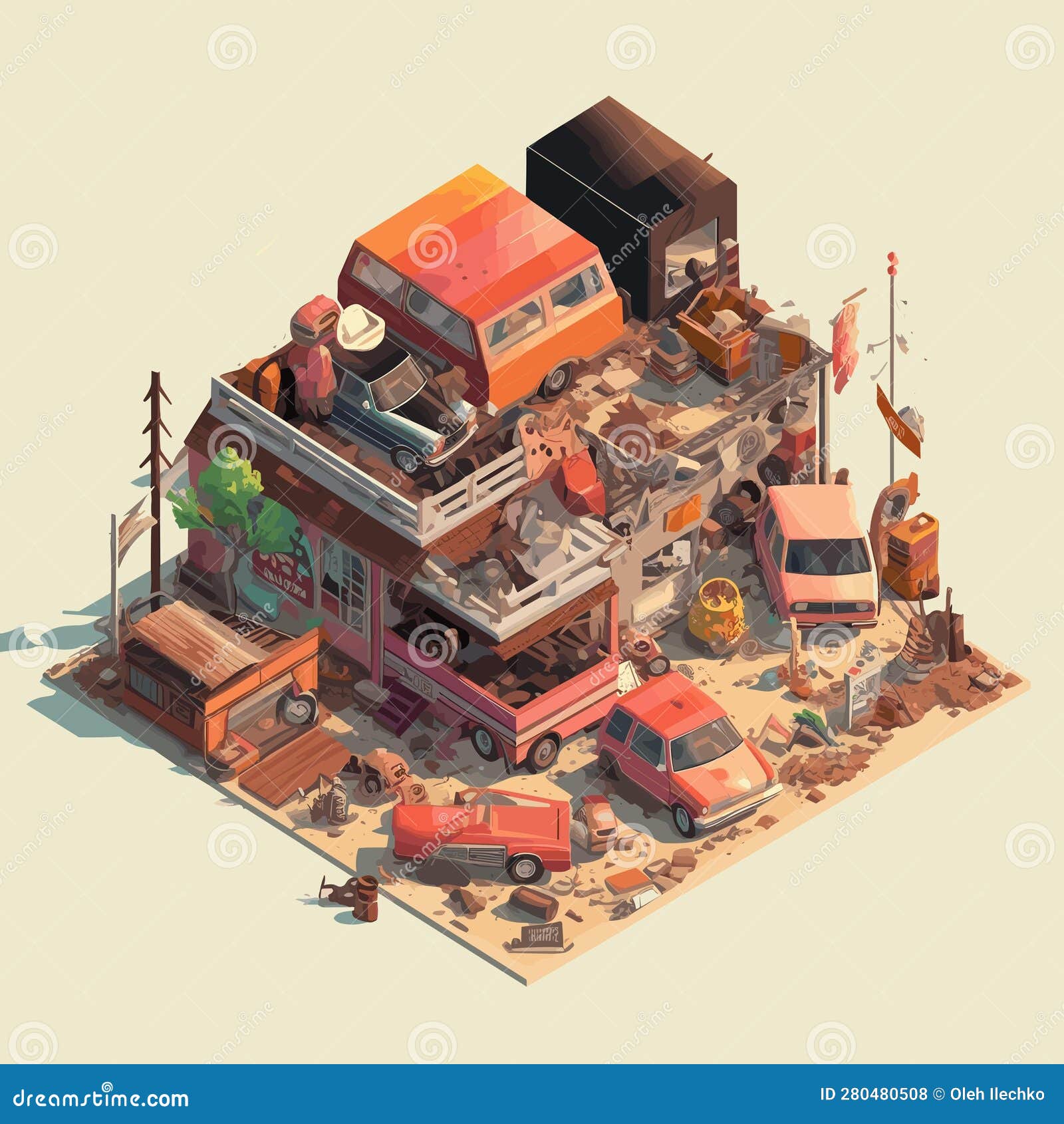 Junk Yard Isometric Vector Tile Isolated Illustration Stock Vector ...