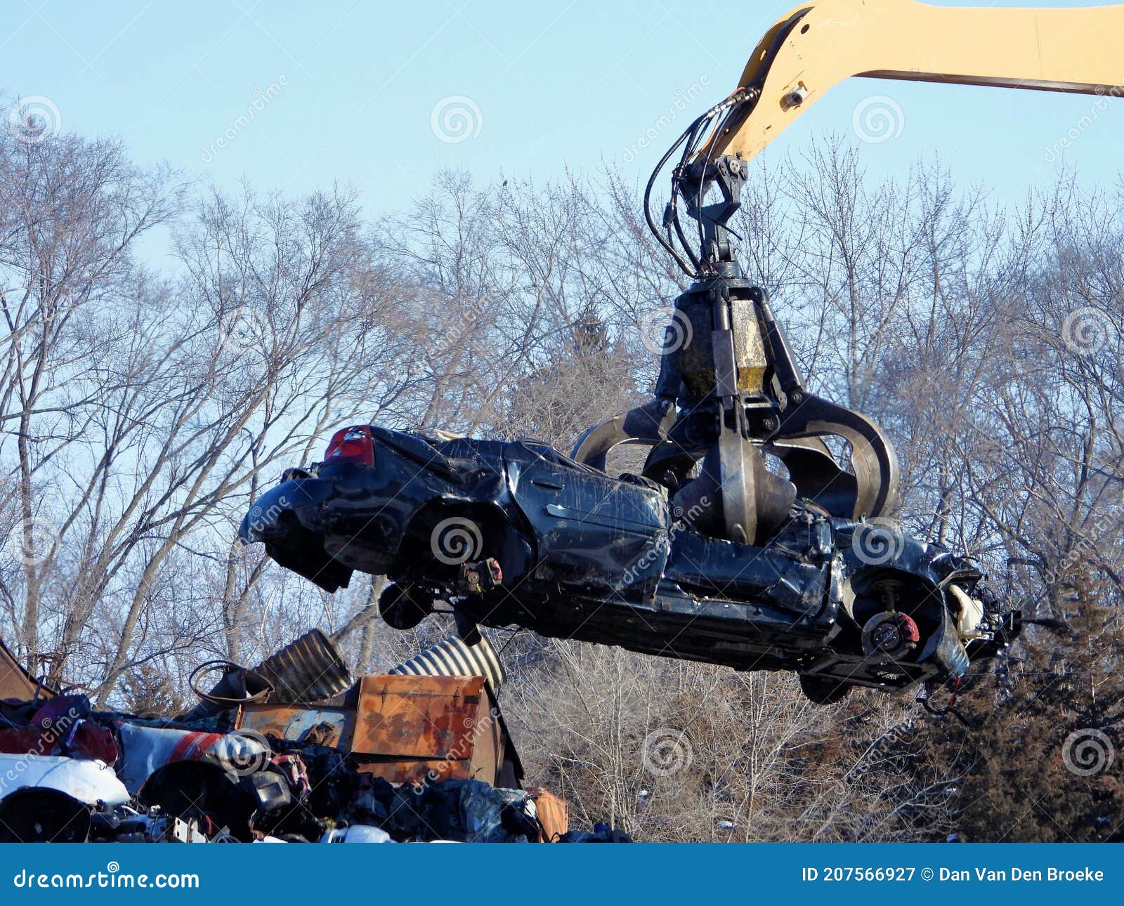 Junkyard Crane with Claw Moving Crushed Car Stock Image - Image of cars ...