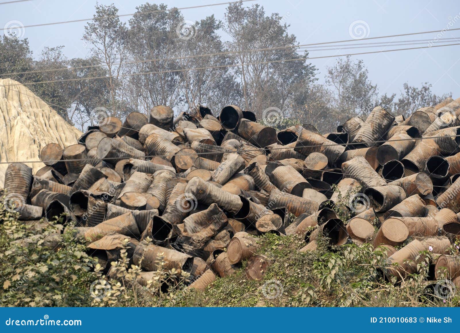 Junkyard with Empty Rusty Drums Stock Image - Image of construction ...