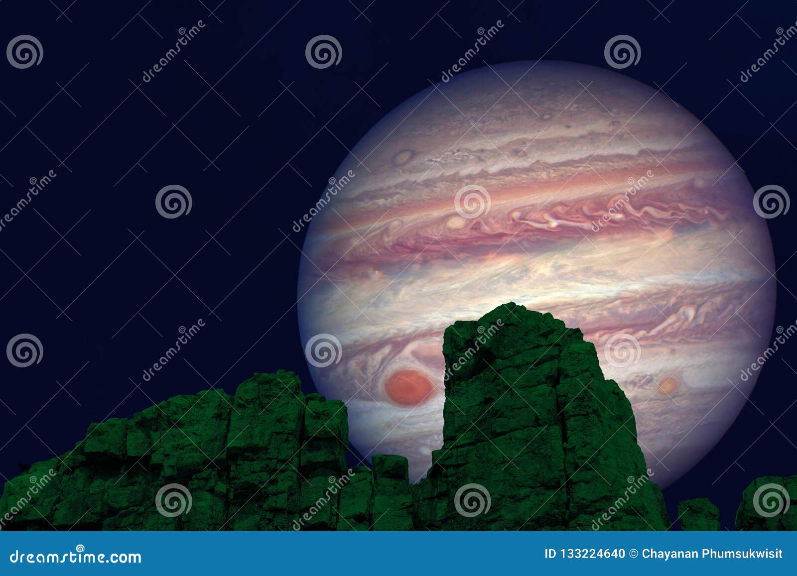 Jupiter Back between Two Mountain Night Sky Stock Photo - Image of ...