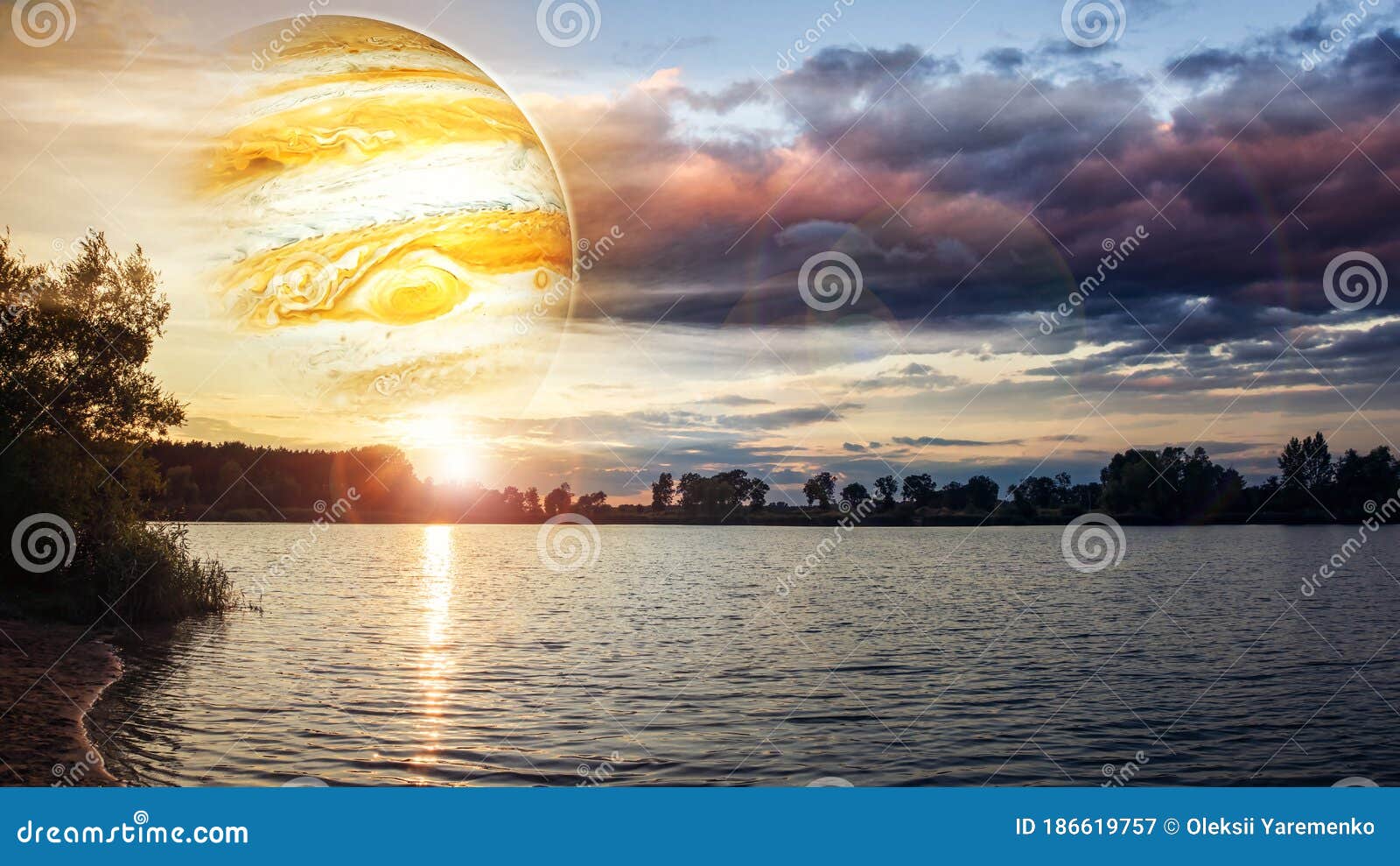 Jupiter in the Cloud Landscape. Stock Image - Image of exploration ...