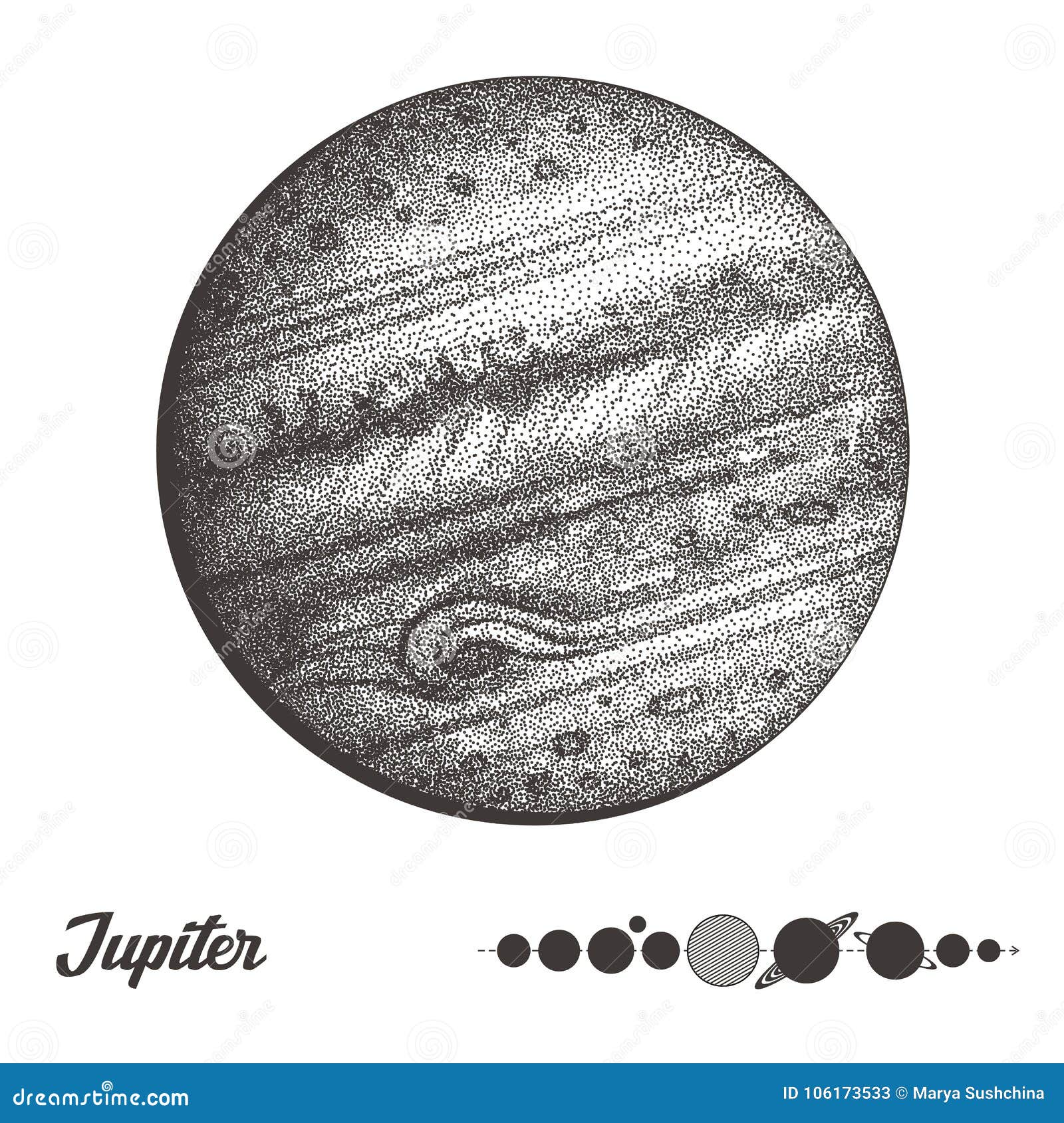 Jupiter. Vintage Stylized Outline Drawing Of The Jupiter. The Symbols ...