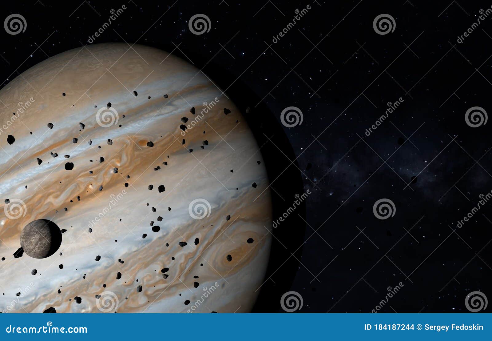 Jupiter and Its Moons and Asteroids. 3D Illustration Stock Illustration ...