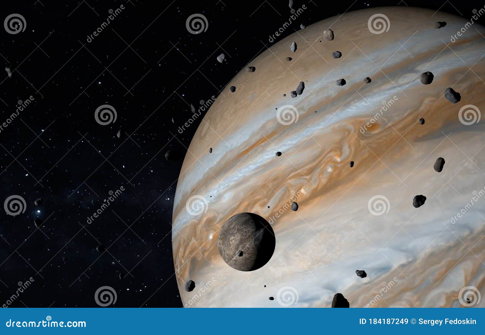 Jupiter and Its Moons and Asteroids. 3D Illustration Stock Illustration ...