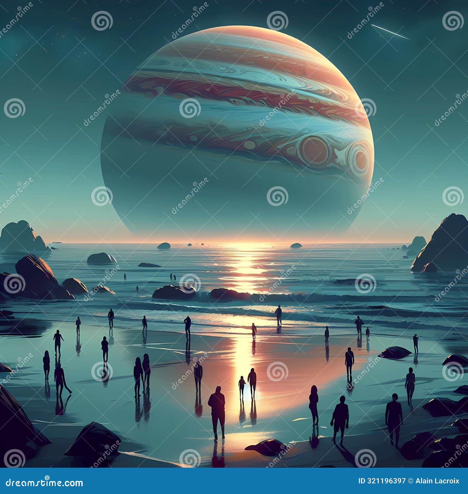 Jupiter moon beach people stock illustration. Illustration of system ...