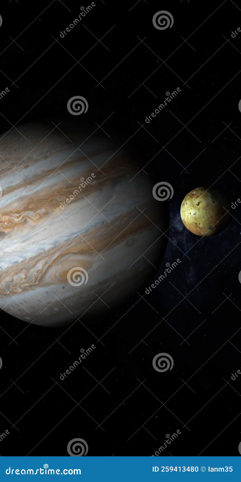 Jupiter Planet and Satellite Io in Rotation in the Outer Space. 3d ...