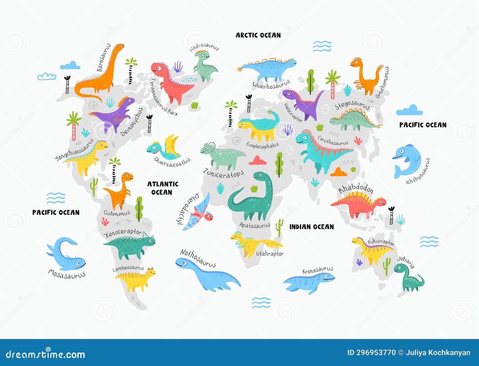 Jurassic Dinosaurs World Map Vector Illustration Stock Vector ...