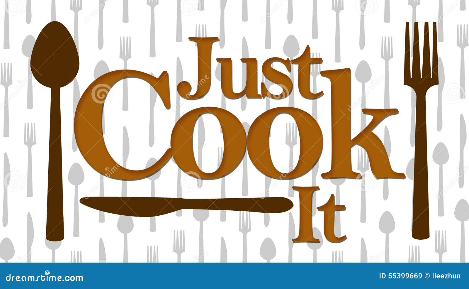 Just Cook it Brown Spoon Fork Knife Pattern Stock Illustration ...