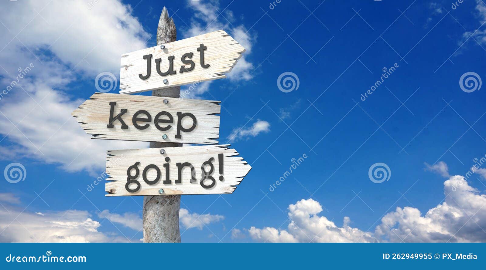 Just Keep Going - Wooden Signpost with Three Arrows Stock Illustration ...