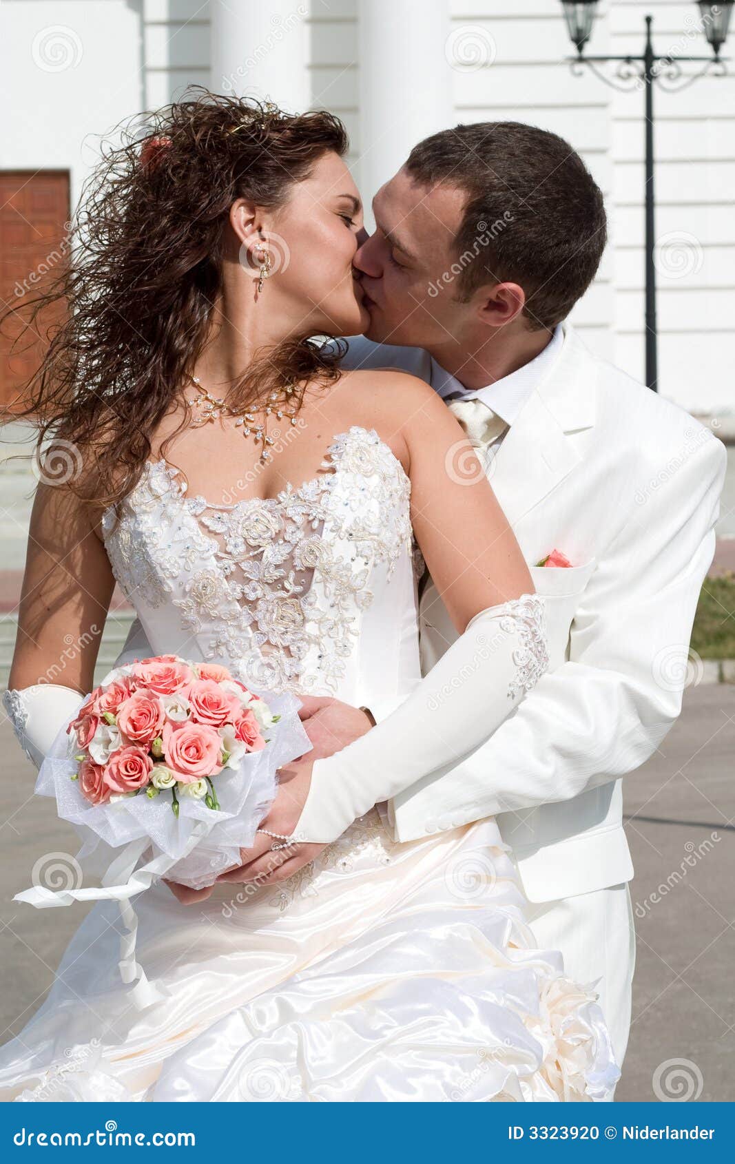 Just married stock photo. Image of bride, male, bouquet - 3323920