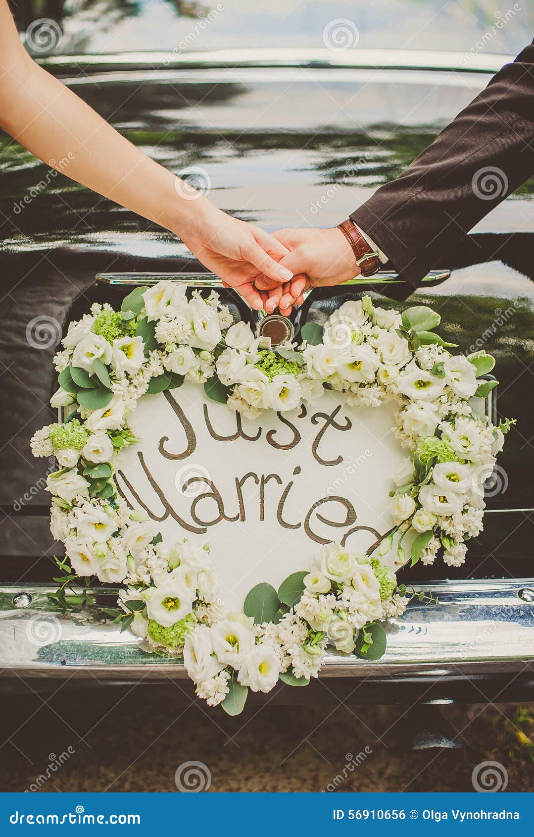 Just married stock photo. Image of avto, blue, earrings - 56910656