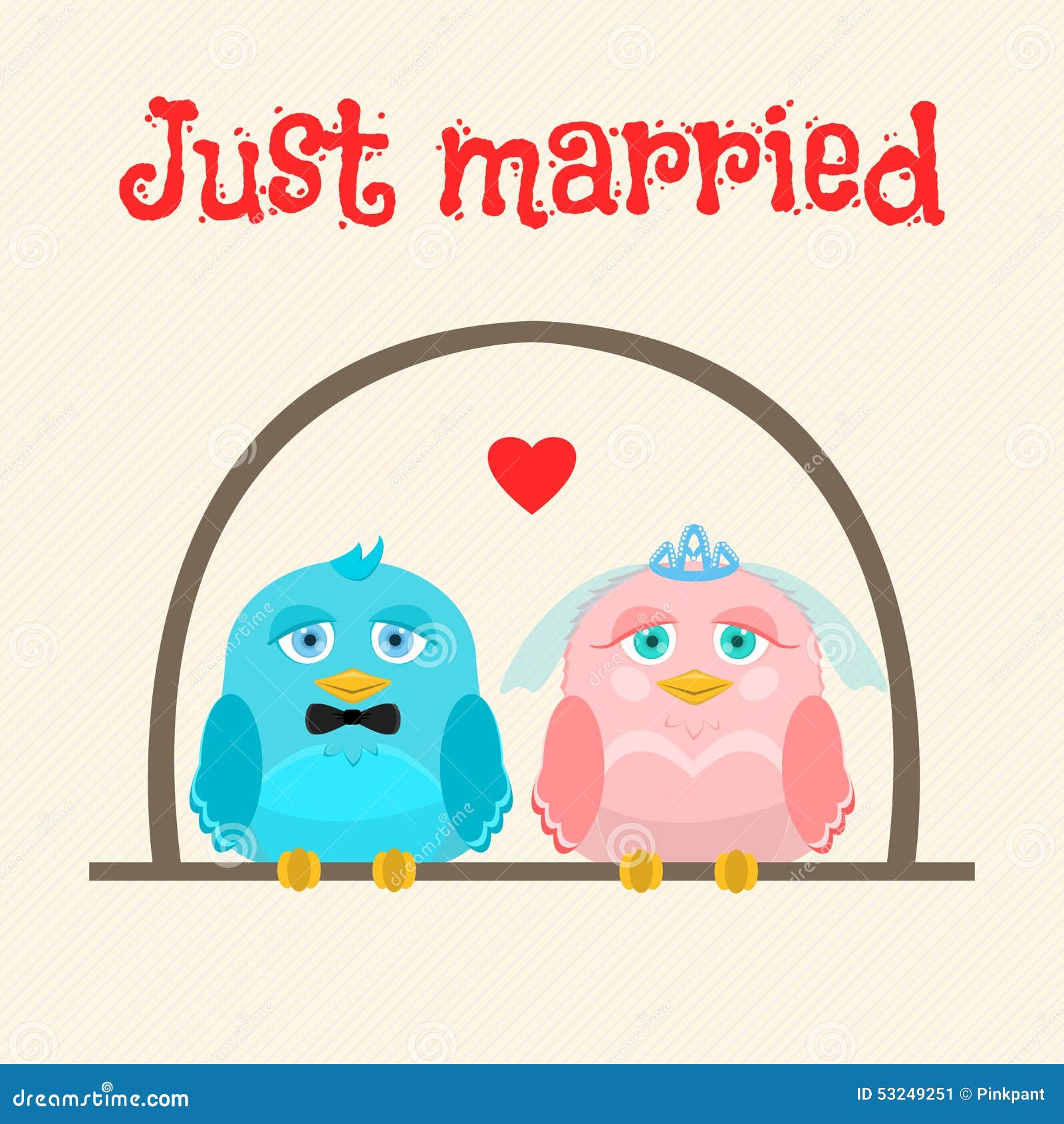 Just Married. Cute Birds - the Bride and Groom. Greeting Card. Stock ...