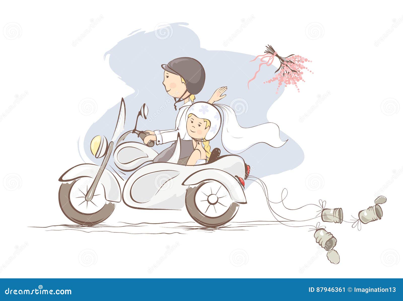 Just Married On A Motorcycle Stock Vector Illustration Of Honeymoon