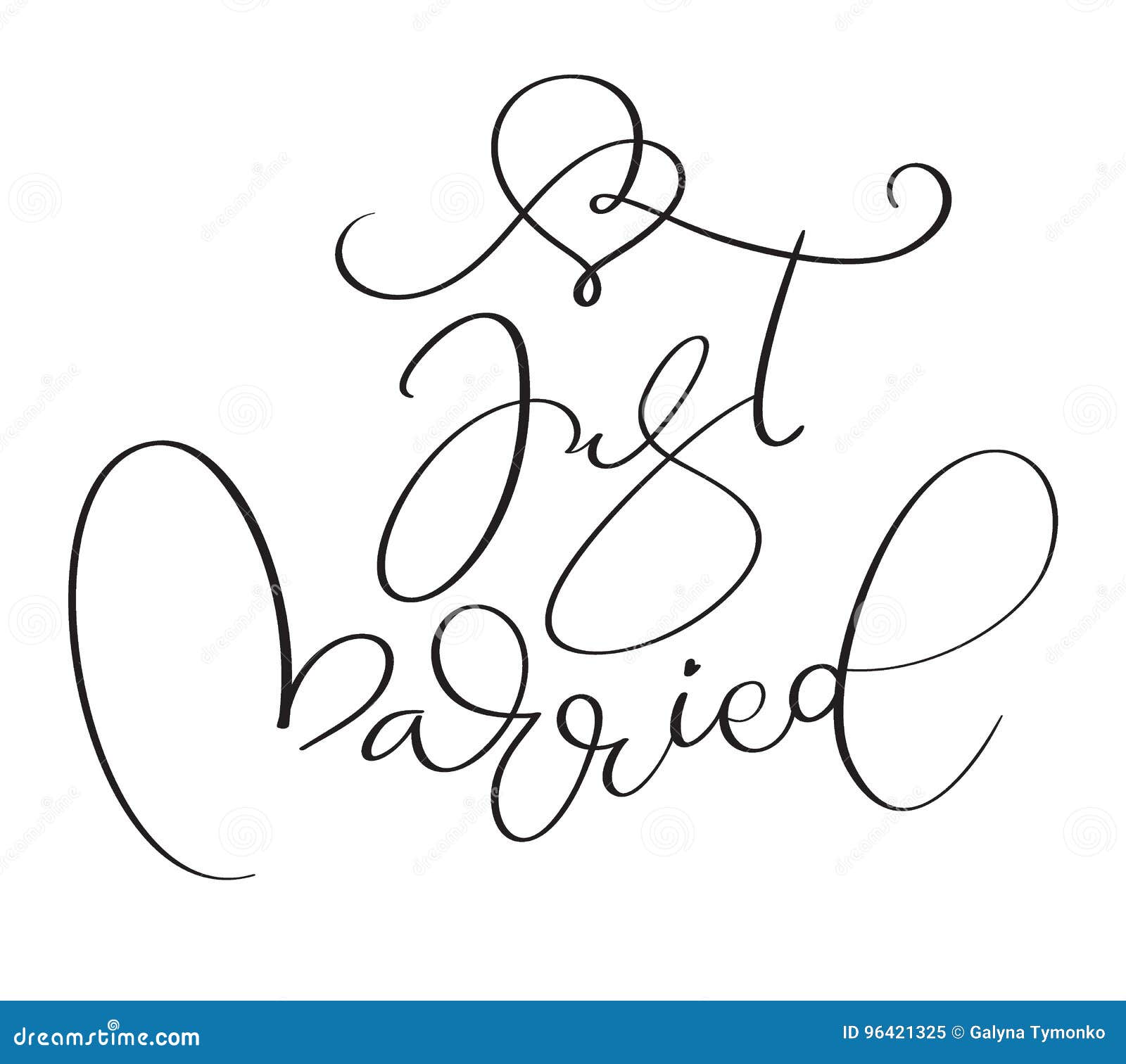 Just Married Text on White Background. Hand Drawn Calligraphy Lettering ...