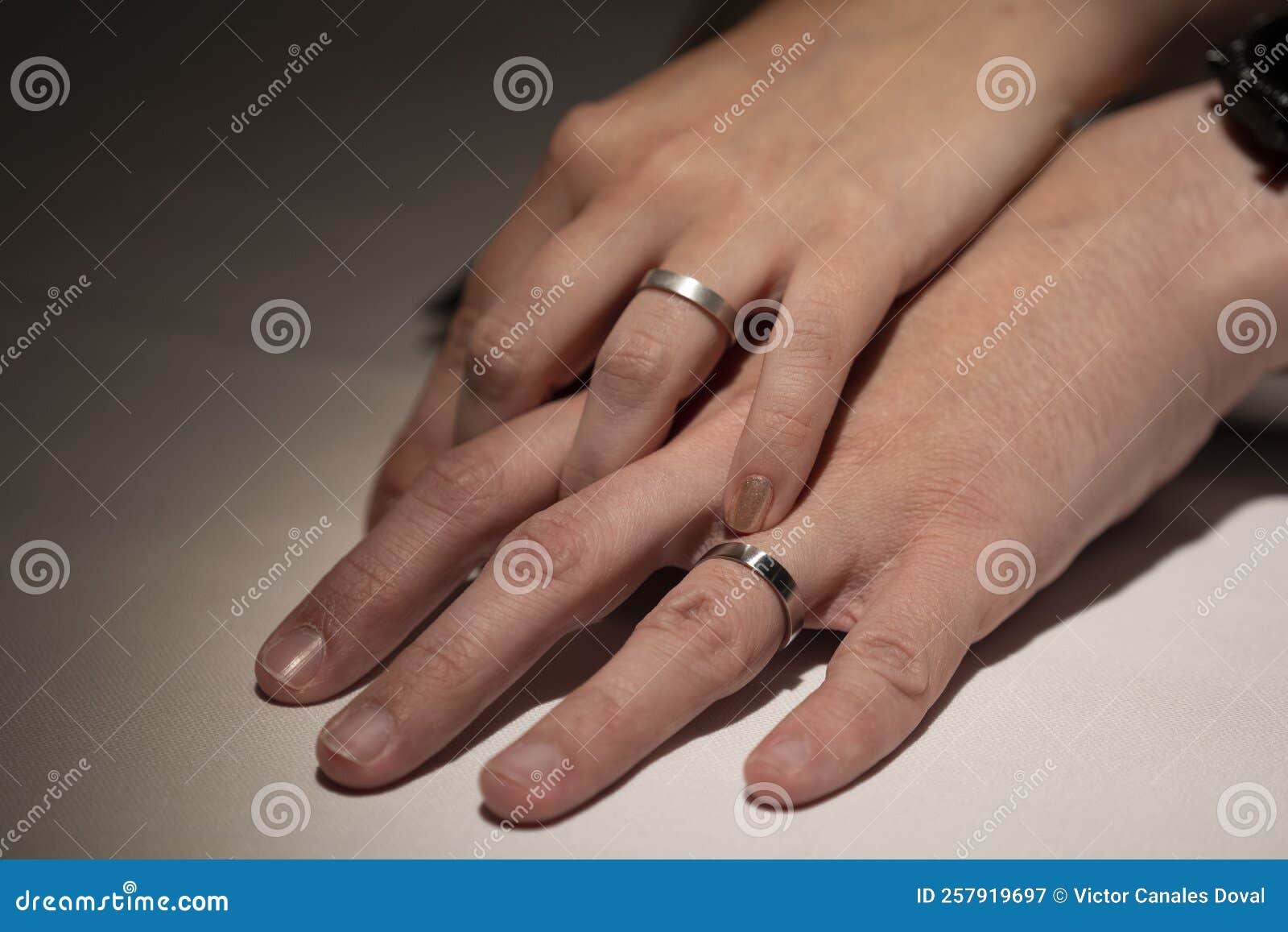 Just Married Couple Holding Hand With Wedding Rings Stock Image