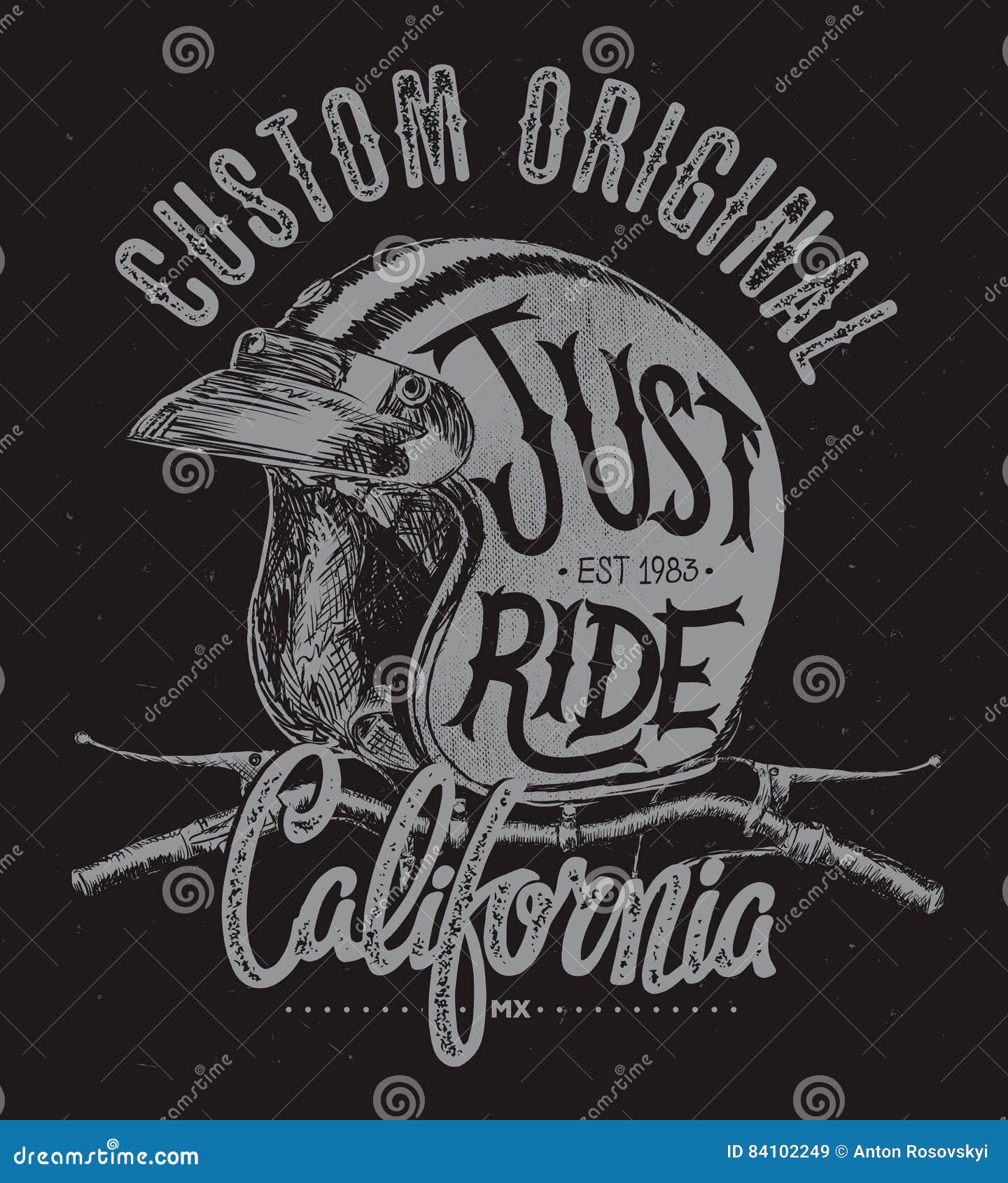Just Ride Helmet with Handle Bar, T Shirt Print Stock Vector ...