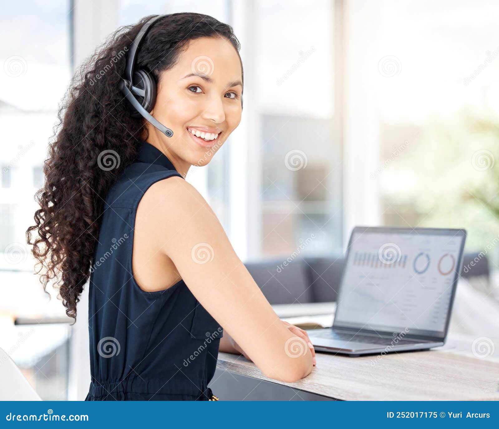 Just Started Work. a Young Female Call Center Agent at Work. Stock ...