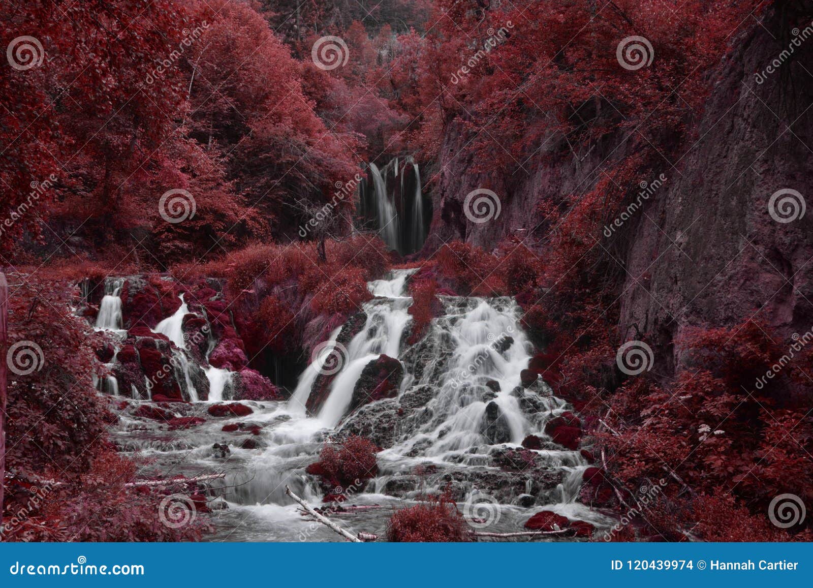 Red Waterfall stock photo. Image of adventure, tree - 120439974