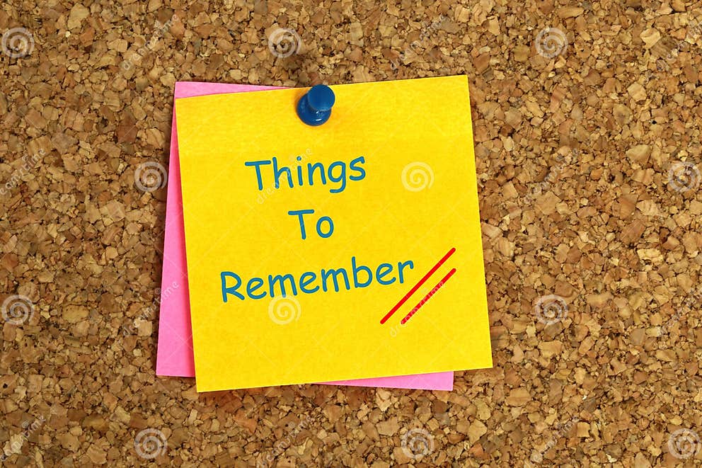 Things To Remember Postit on Corkboard Stock Photo - Image of cues ...
