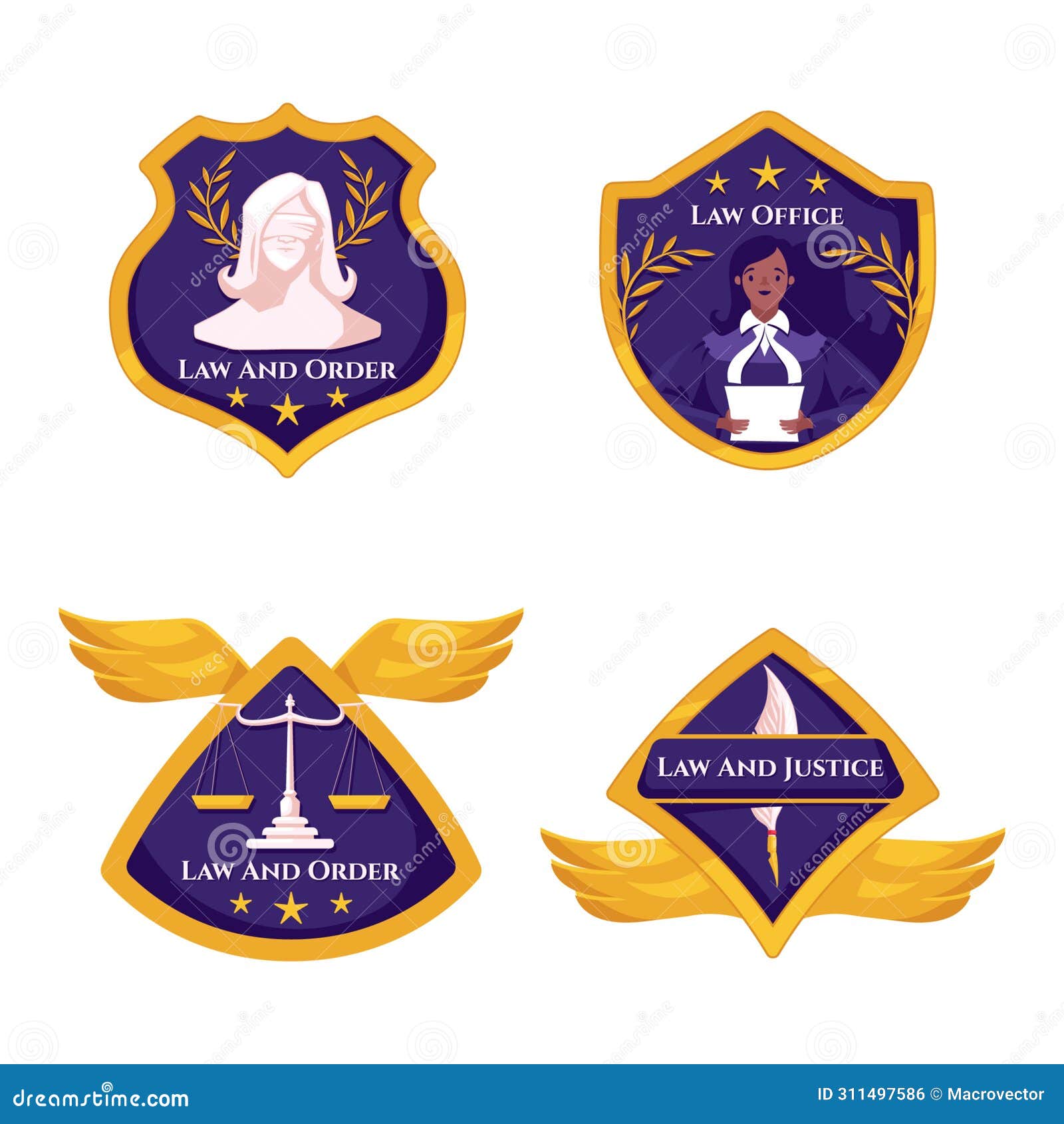 Justice Badges in Flat Design Stock Illustration - Illustration of ...