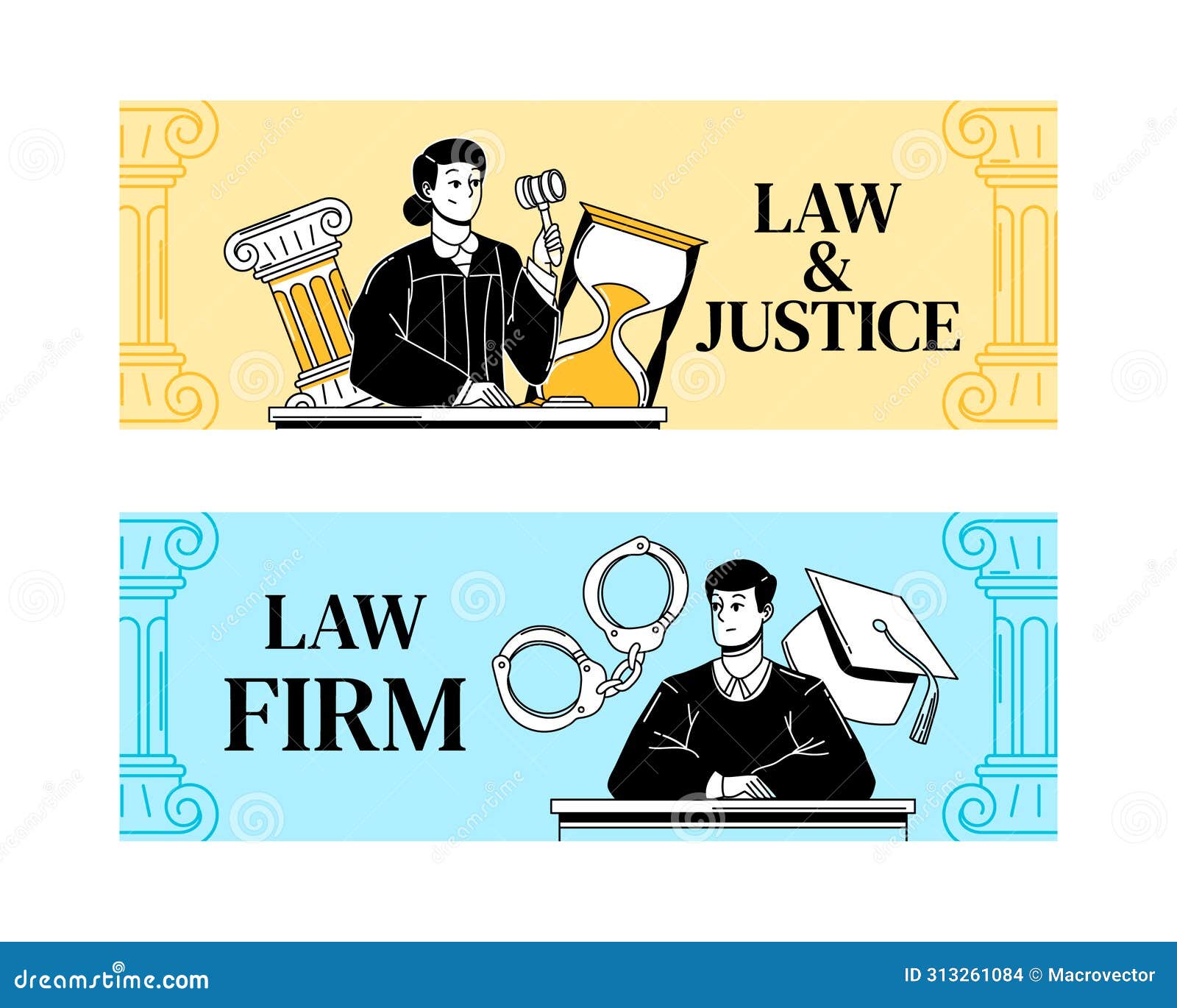 Justice Banners in Hand Drawn Design Stock Illustration - Illustration ...