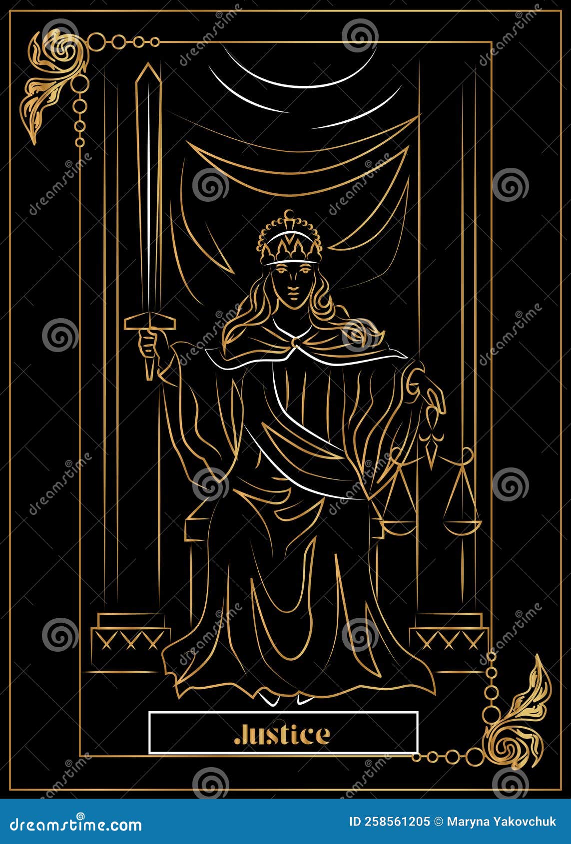 The justice card stock vector. Illustration of gold - 258561205