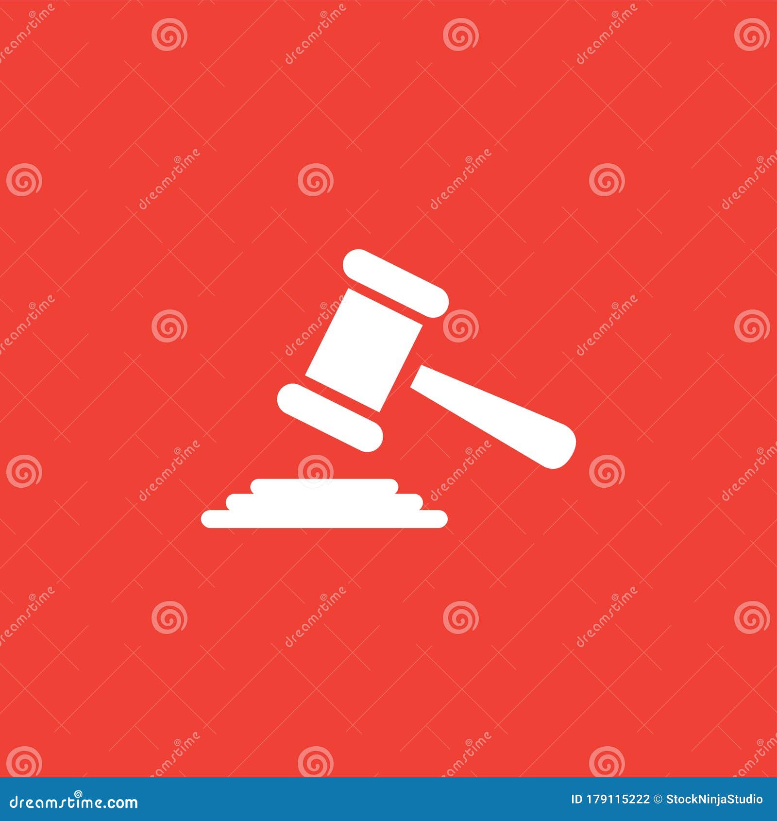 Justice Gavel Icon on Red Background. Red Flat Style Vector ...