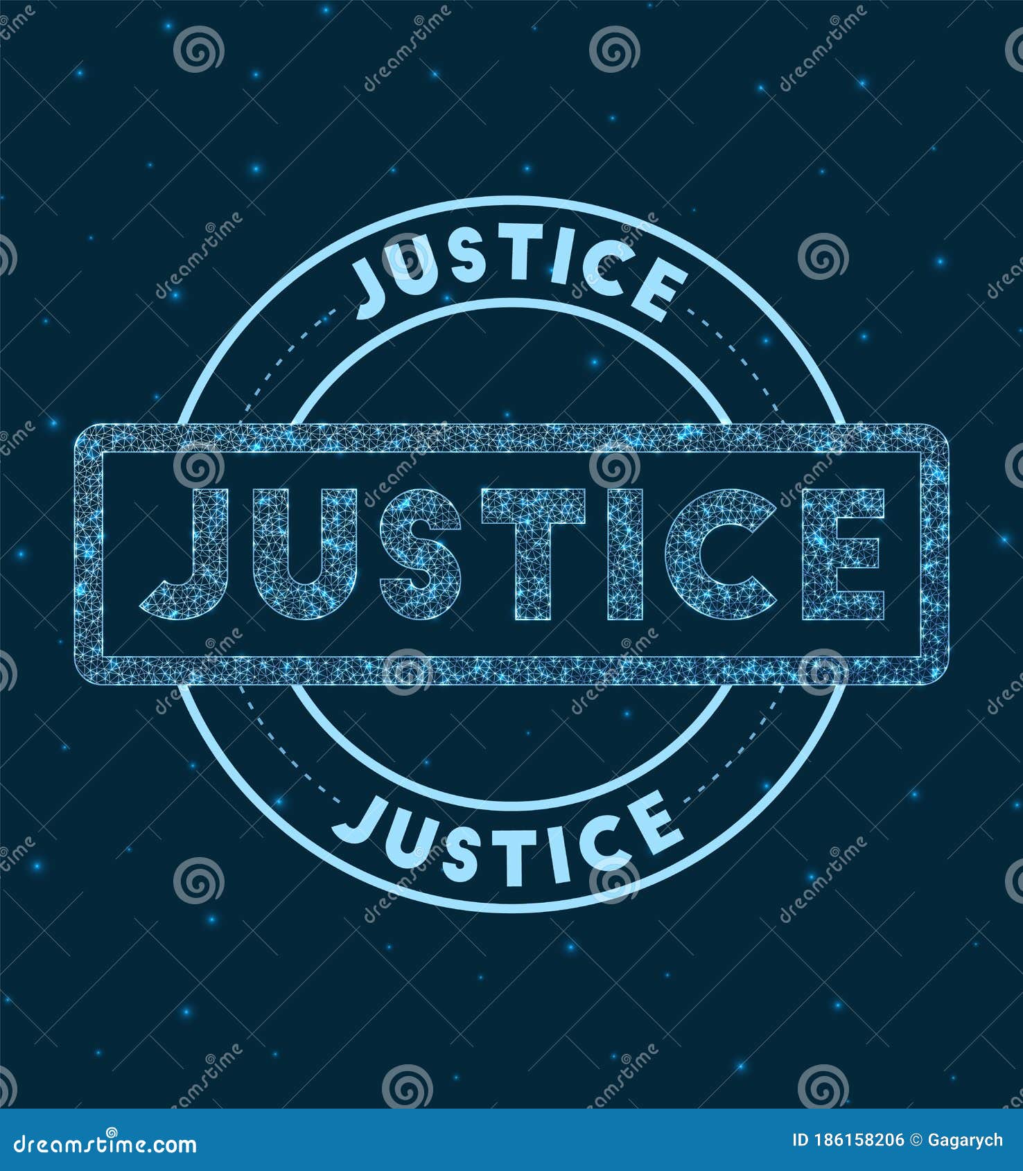Justice. Glowing Round Badge Stock Vector - Illustration of court ...