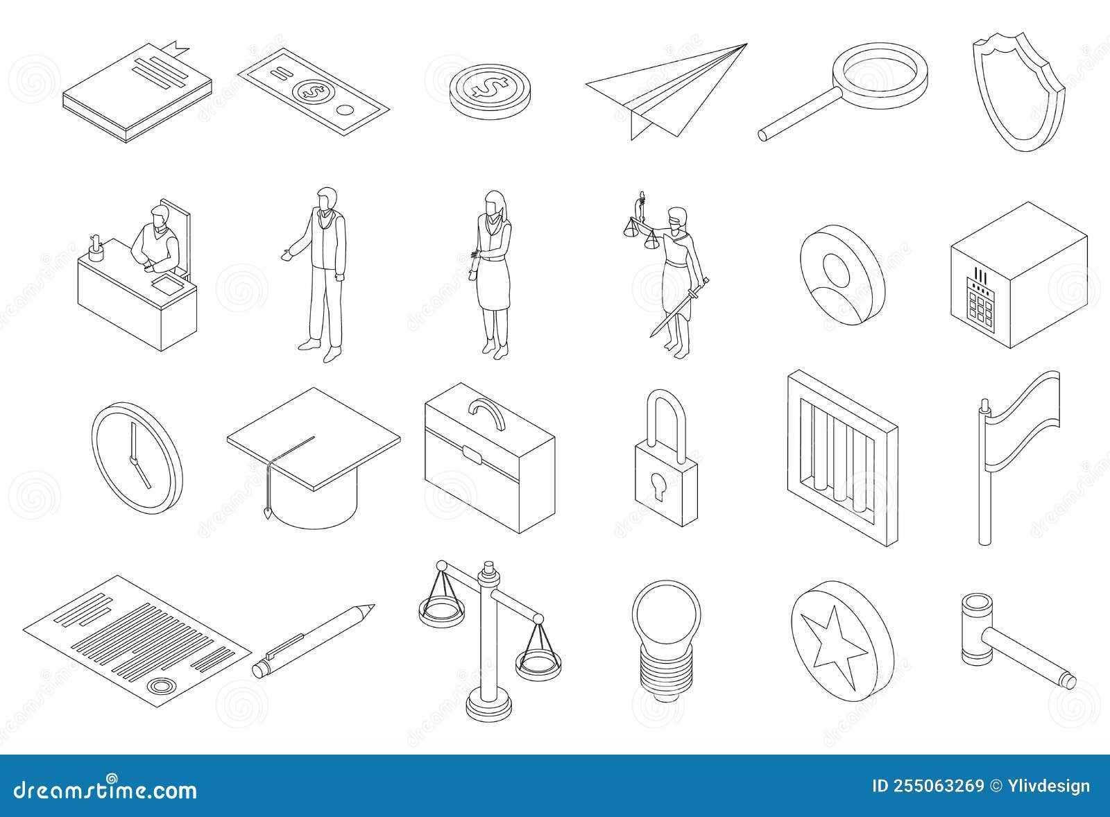 Justice Icons Set Vector Outline Stock Vector - Illustration of witness ...