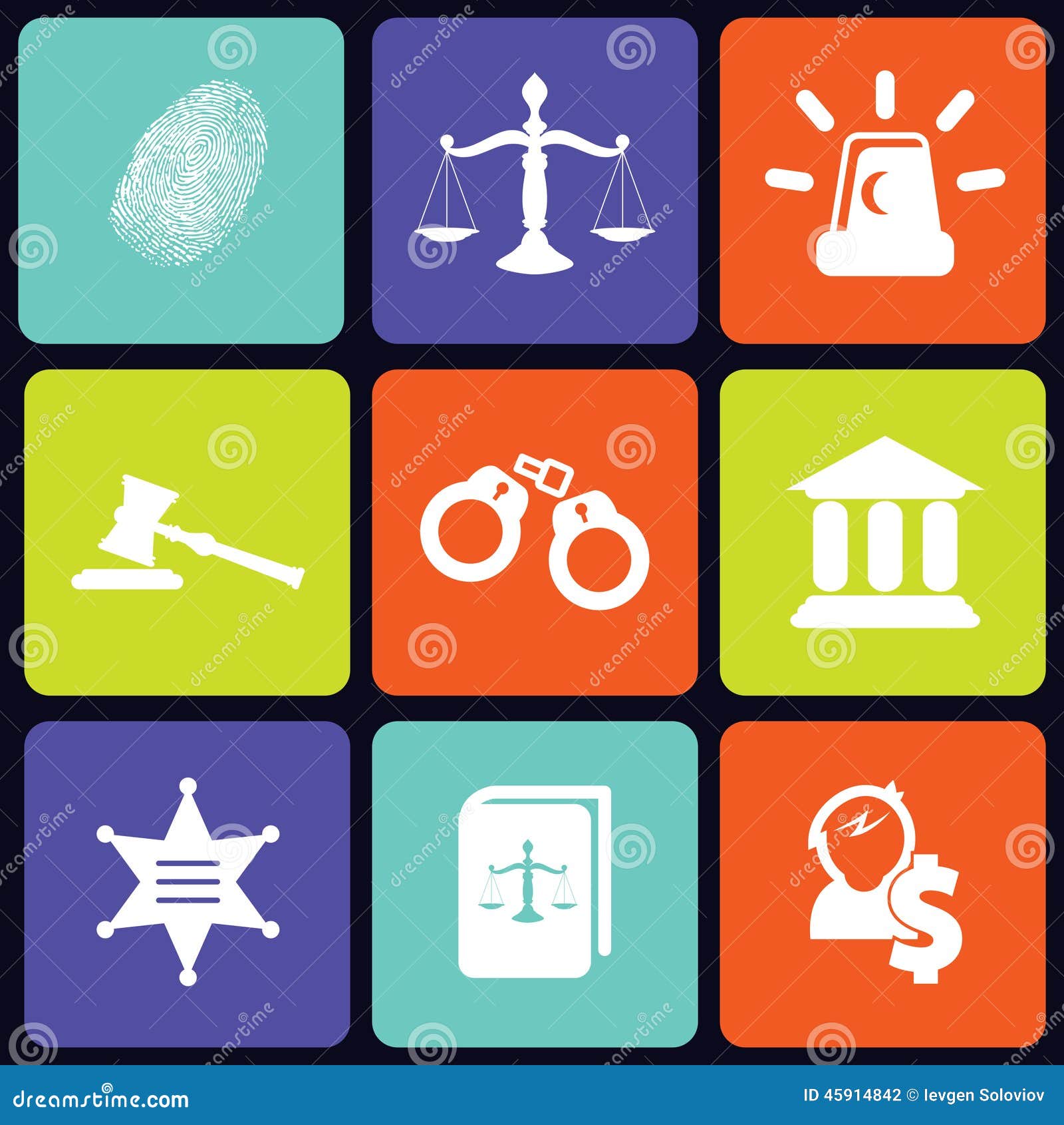 Justice icons square stock vector. Illustration of gavel - 45914842