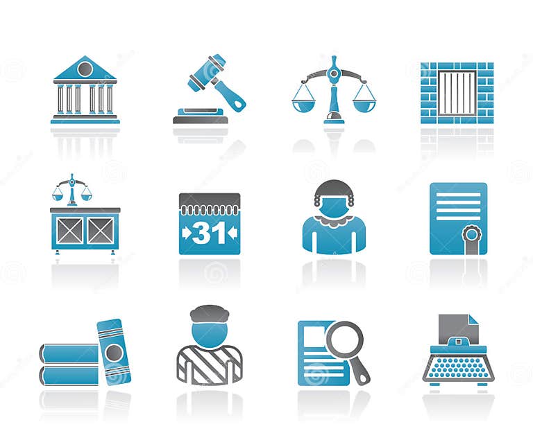 Justice and Judicial System Icons Stock Vector - Illustration of people ...
