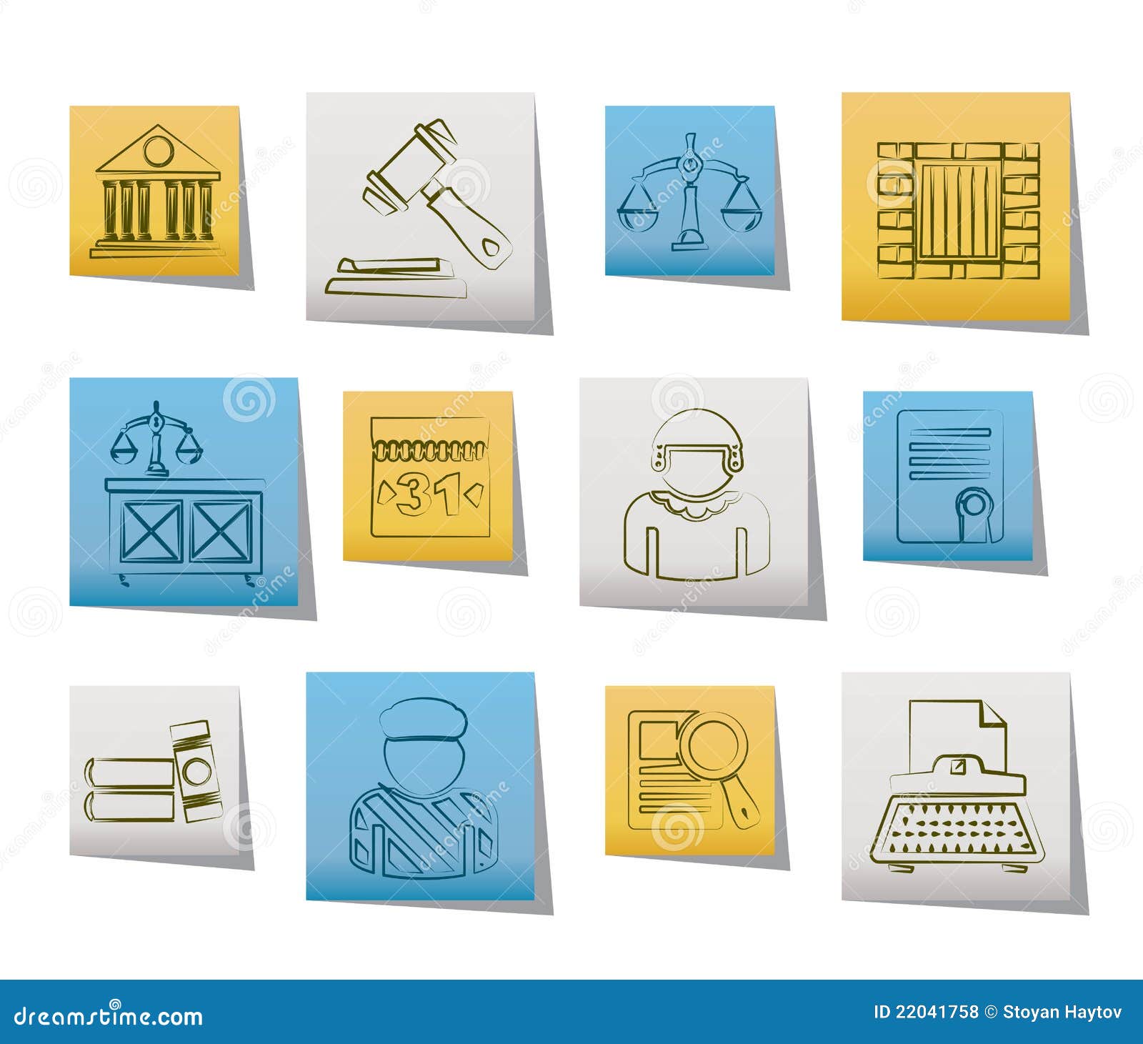 Justice and Judicial System Icons Stock Vector - Illustration of ...
