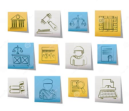 Justice and Judicial System Icons Stock Vector - Illustration of ...