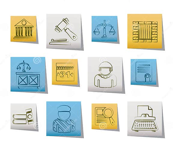 Justice and Judicial System Icons Stock Vector - Illustration of ...