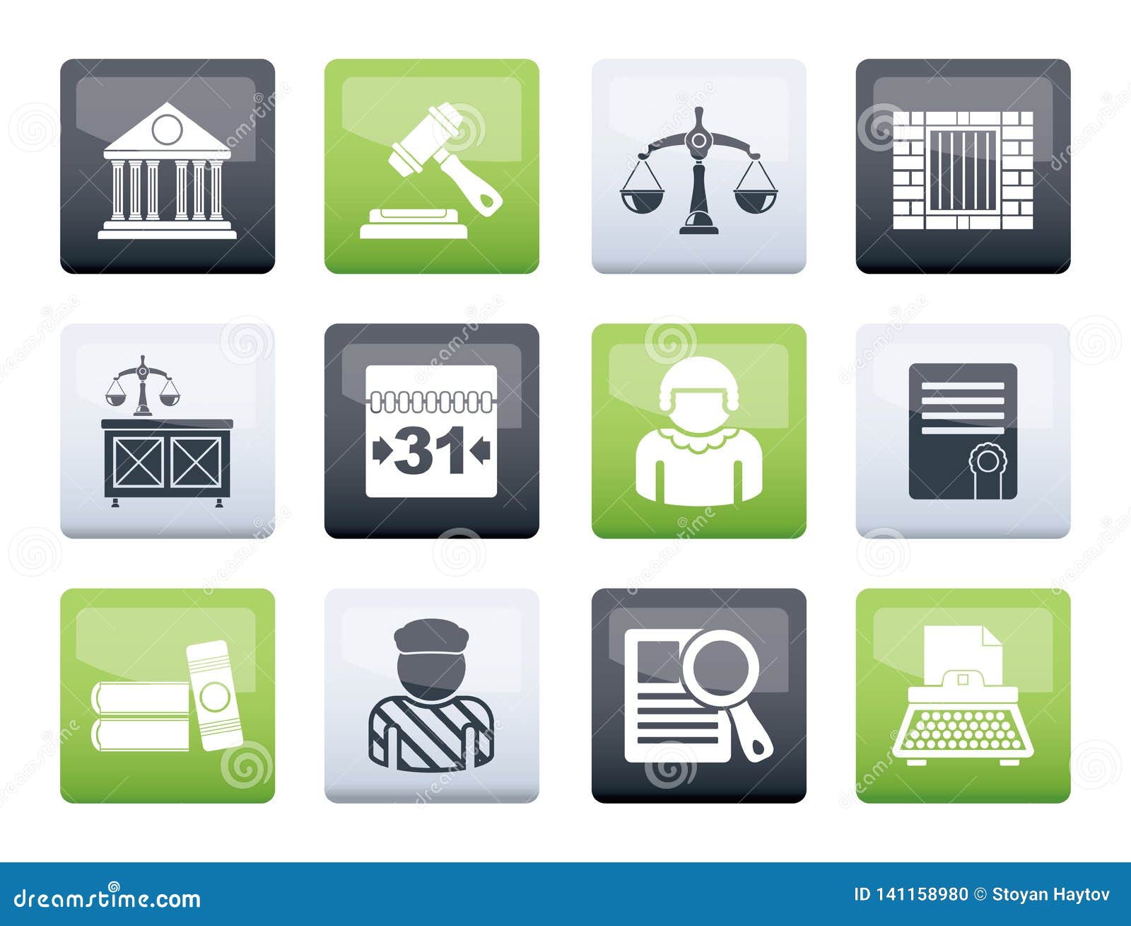 Justice and Judicial System Icons Over Color Background Stock Vector ...