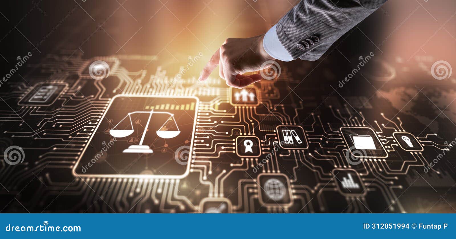 Justice and Law Concept. Icon Law on Virtual Screen Stock Illustration ...