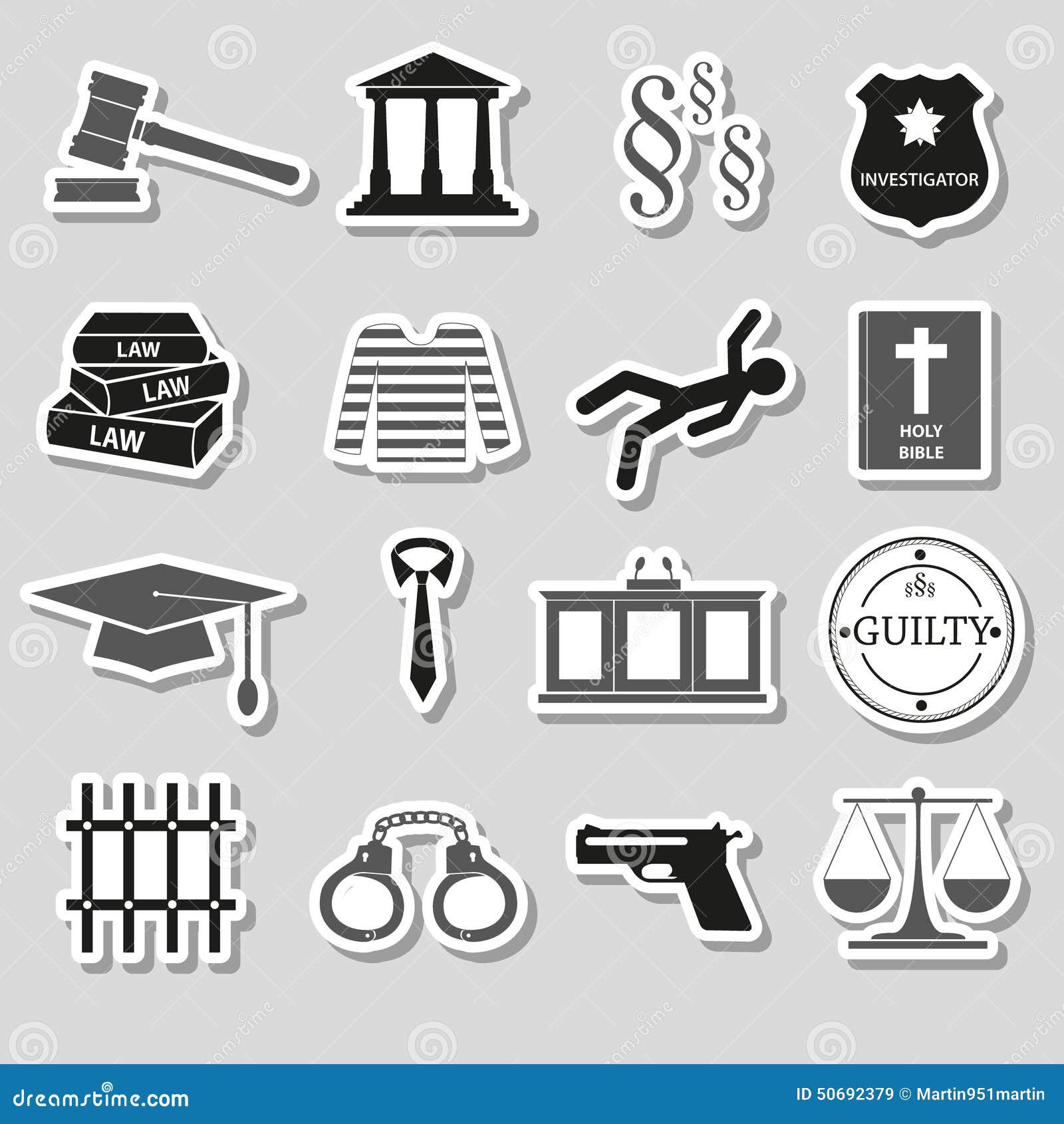 Justice and Law Gray Stickers Set Stock Vector - Illustration of judge ...
