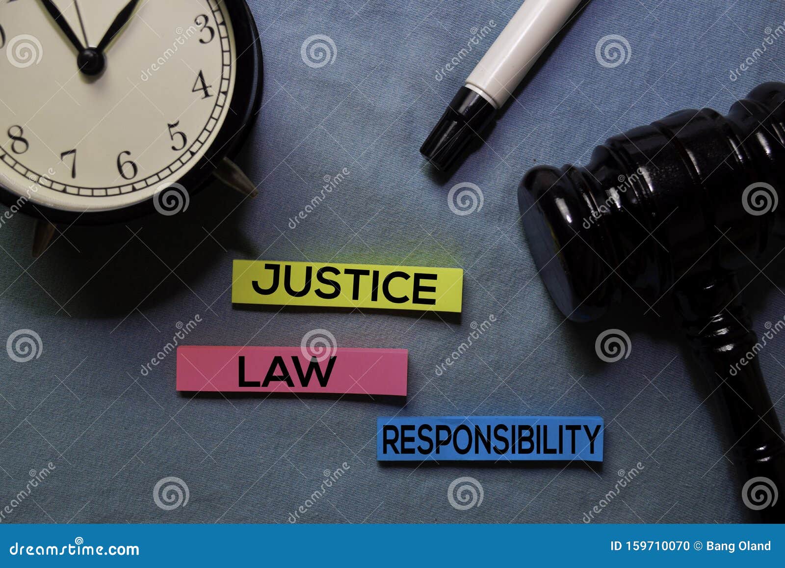 Justice, Law, and Responsibility on Sticky Notes and Gavel Isolated on ...