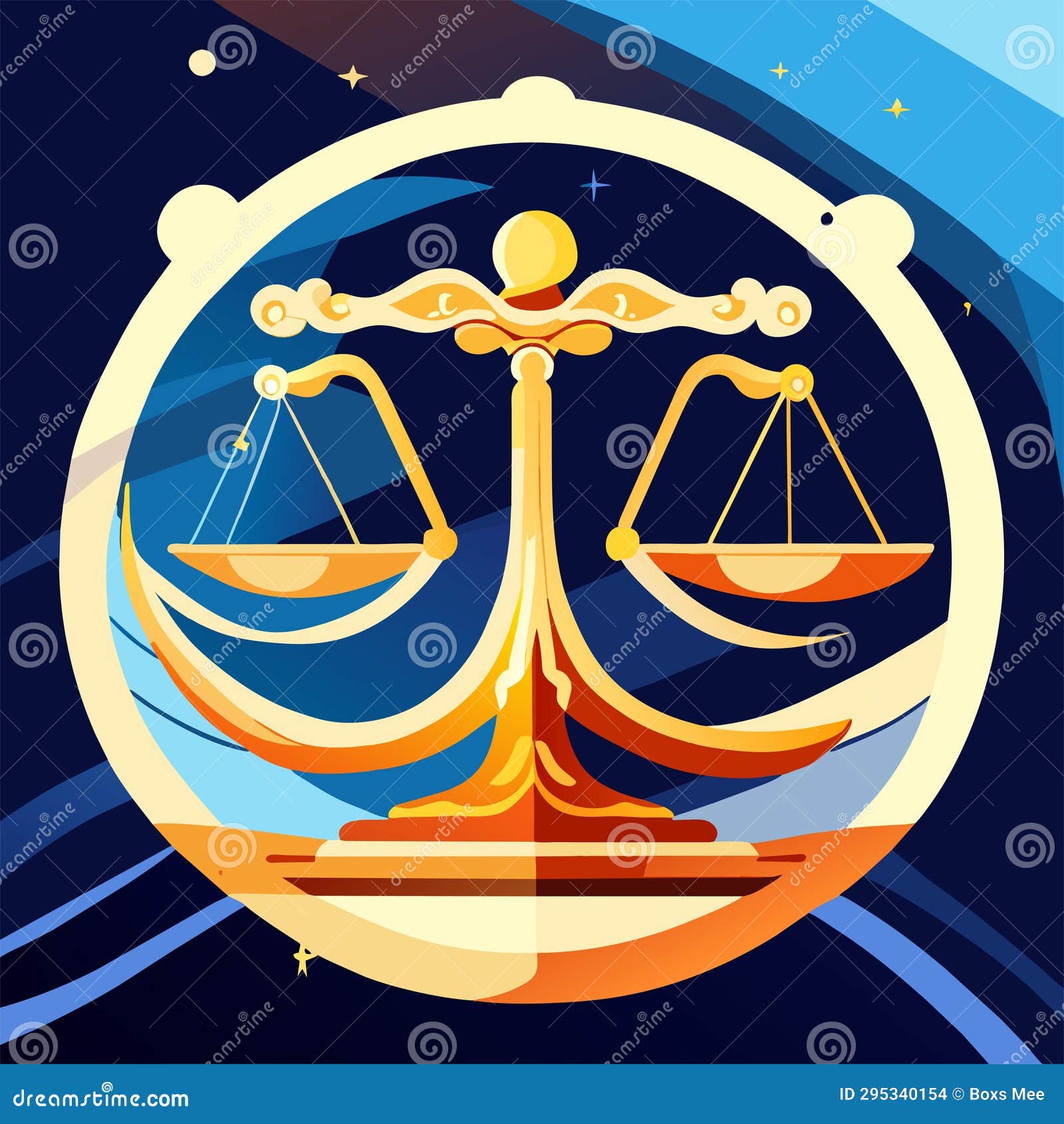 Justice Scale on Blue Background. Vector Illustration in Flat Cartoon ...