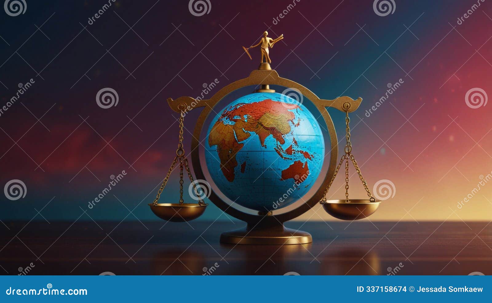Justice Scales Balanced with a Globe, Global Equality, Flat Design ...