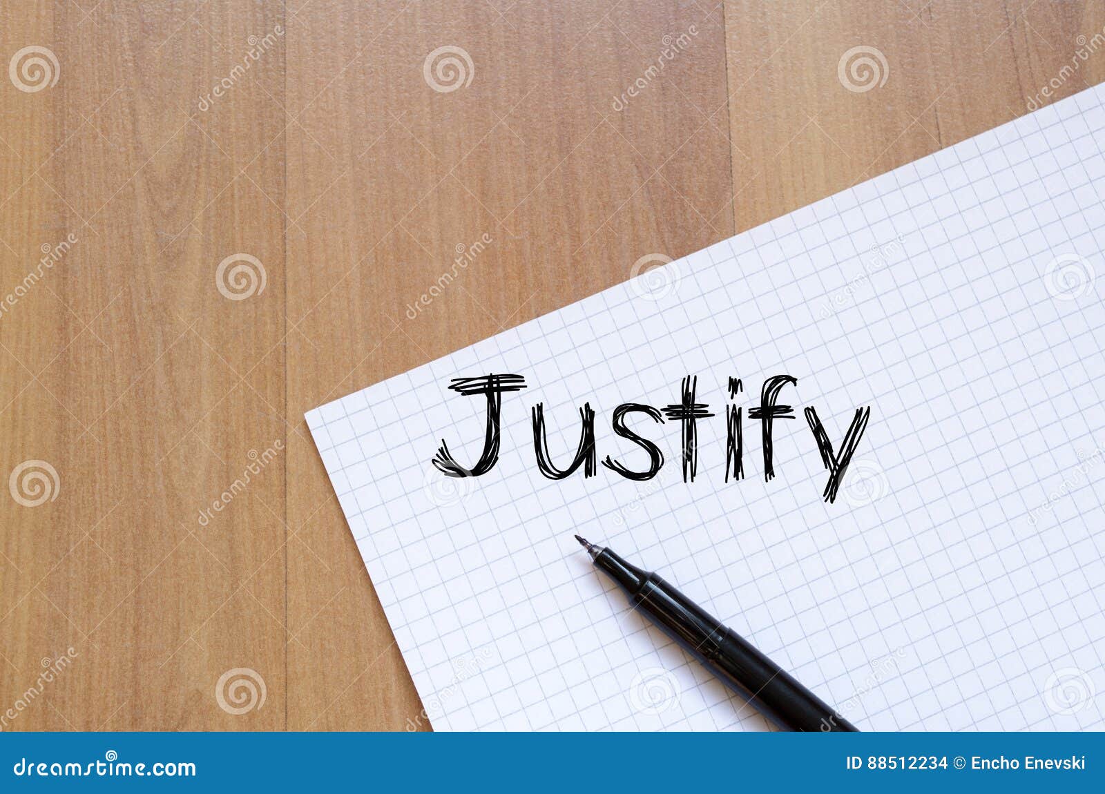 Justify write on notebook stock photo. Image of justify - 88512234