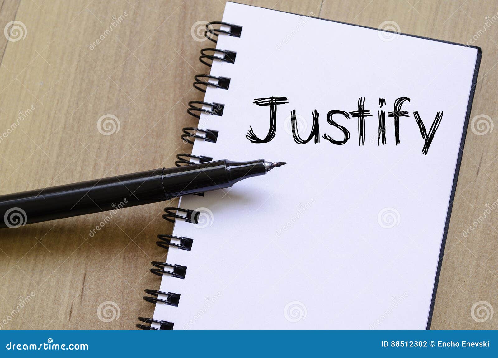 Justify write on notebook stock photo. Image of explain - 88512302