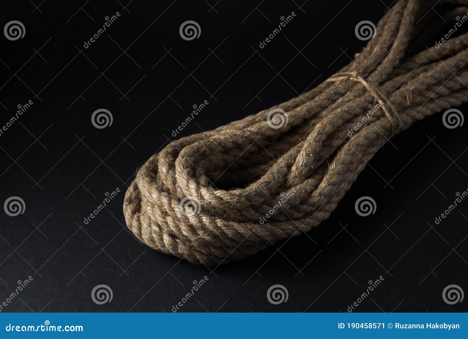 Jute Rope Lies on a Black Background. Stock Image - Image of knot ...