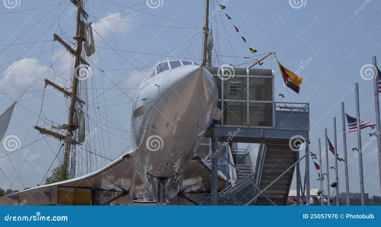 Juxtaposition--Sailing Ship and Supersonic Airship Stock Photo - Image ...