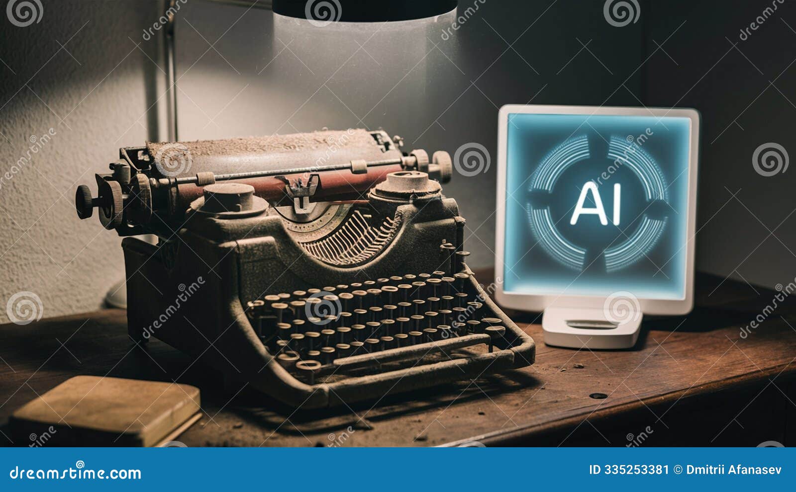 Juxtaposition of Vintage Typewriter and Modern AI Interface on a Desk ...
