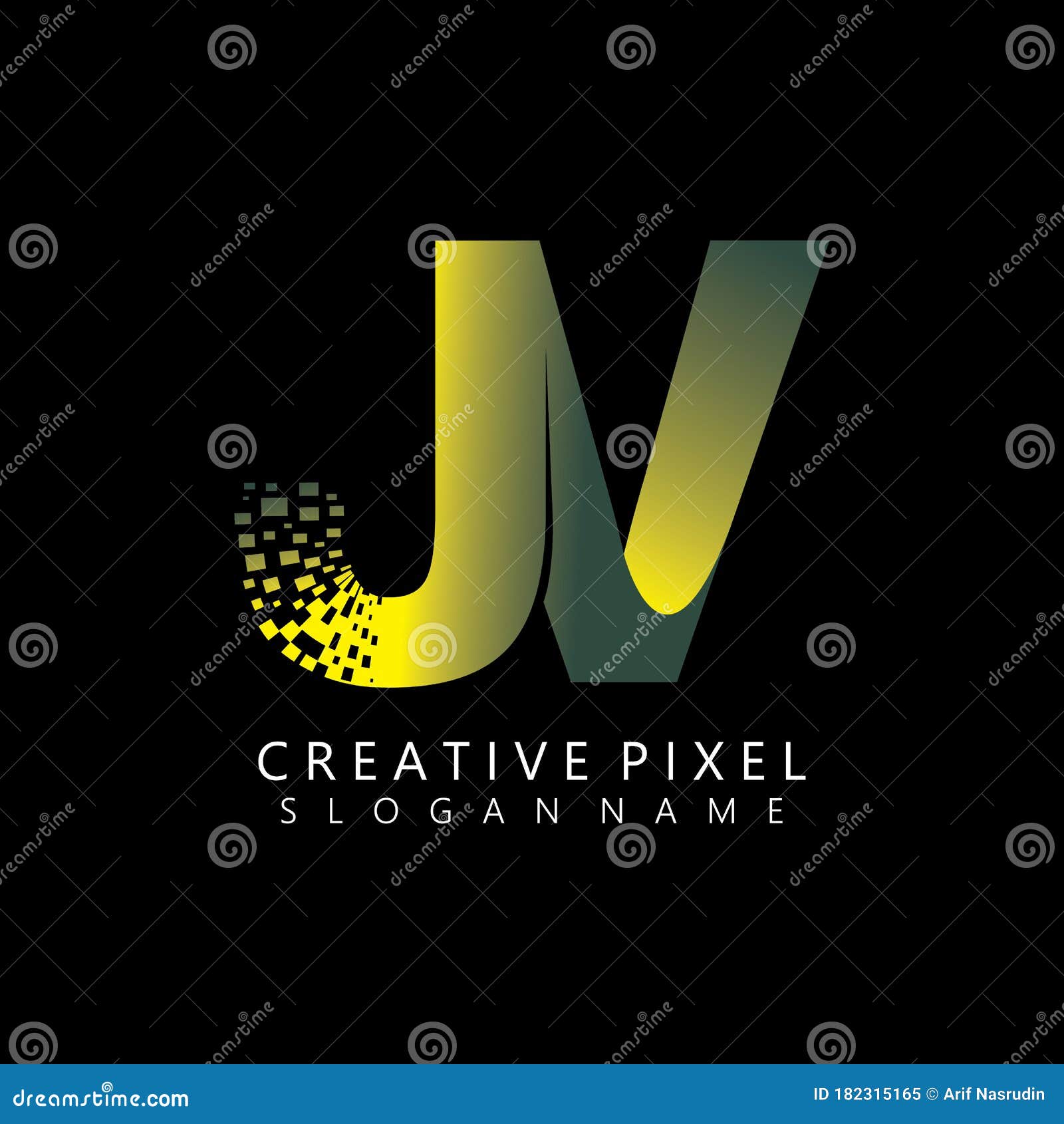 JV Initial Logo Design with Digital Pixels Colors Illustration Vector ...