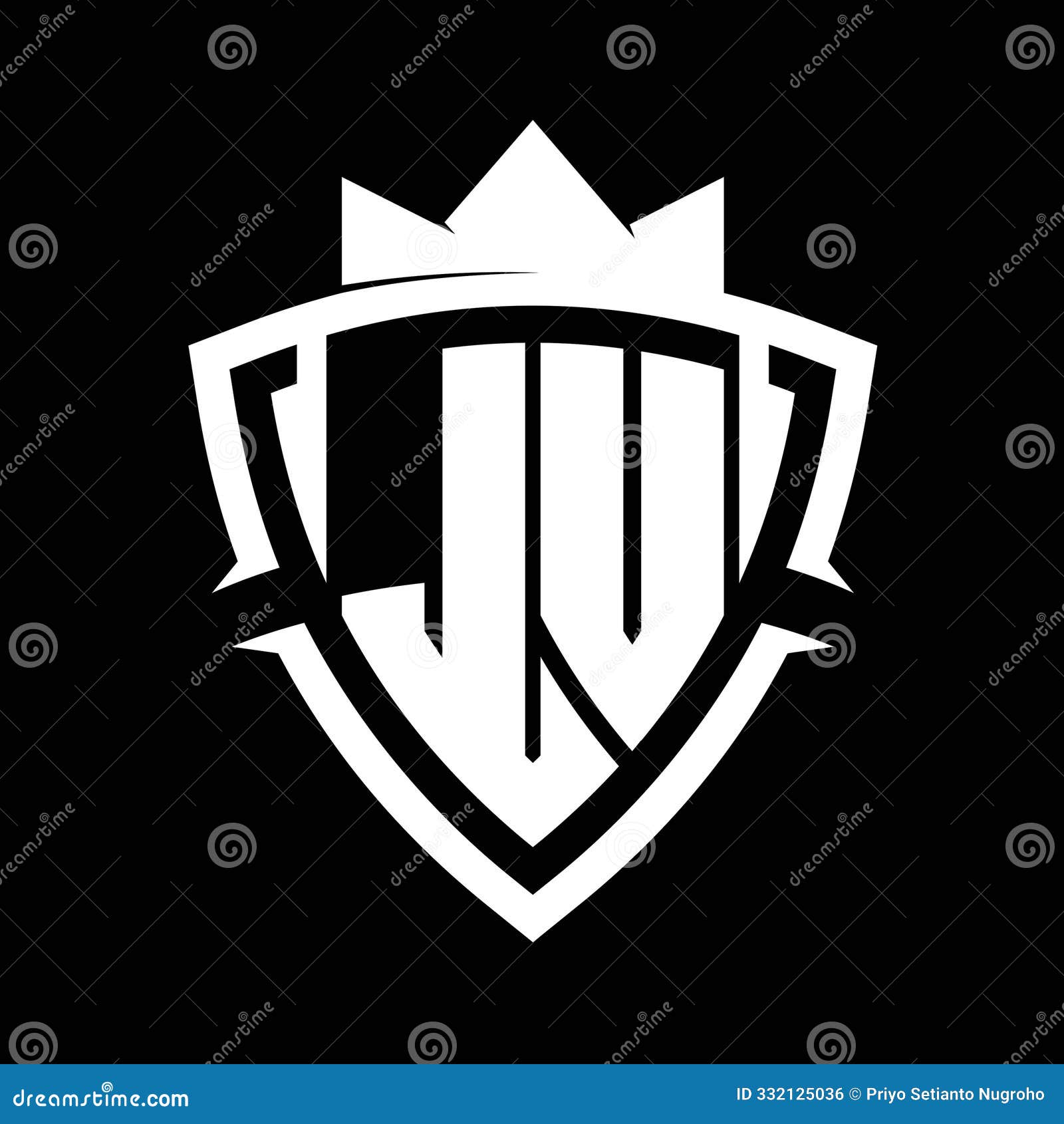 JV Letter Monogram with Triangle Curve Shield Shape with Crown White ...