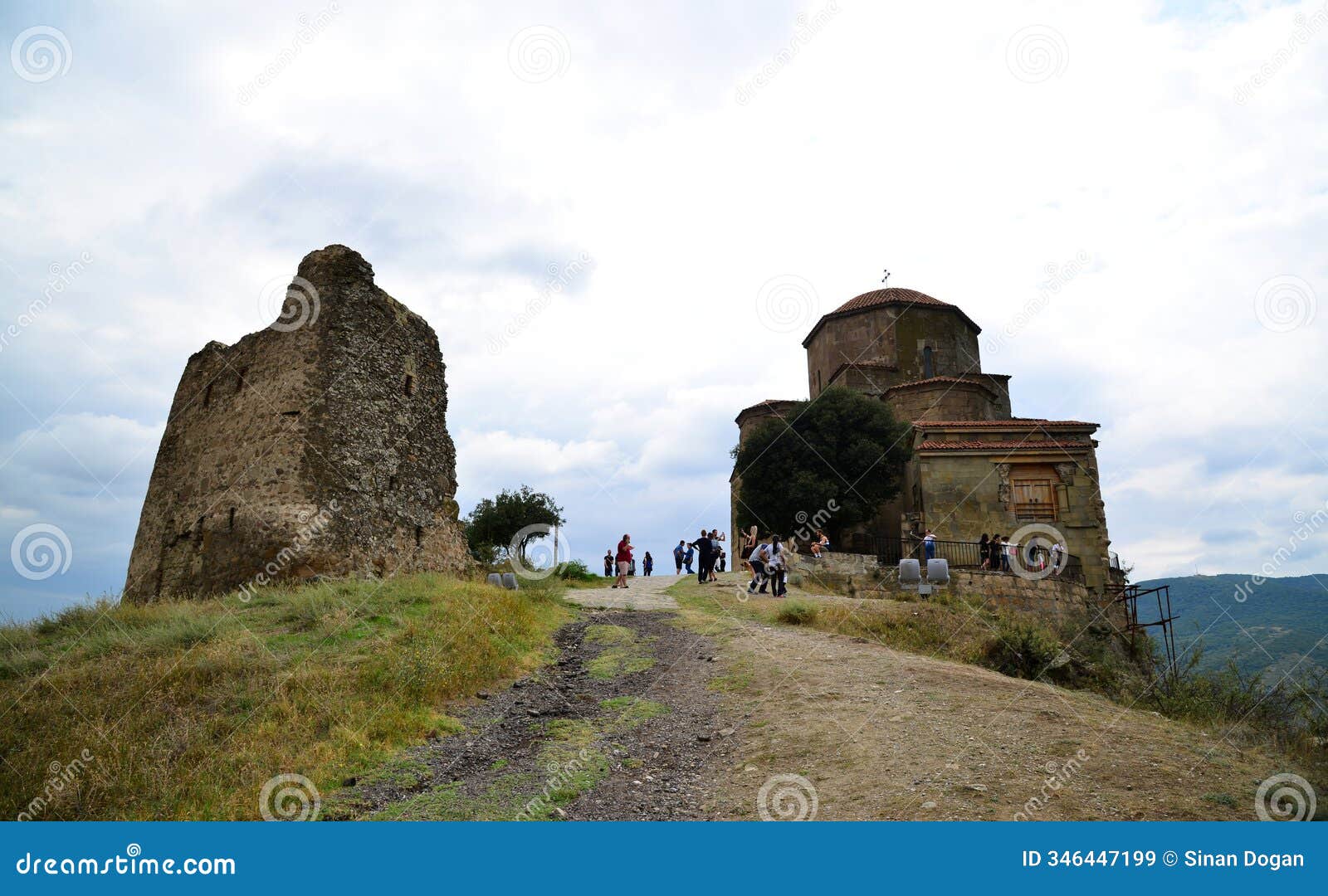 Jvari Monastery In Georgia Grunge Background Cartoon Vector ...